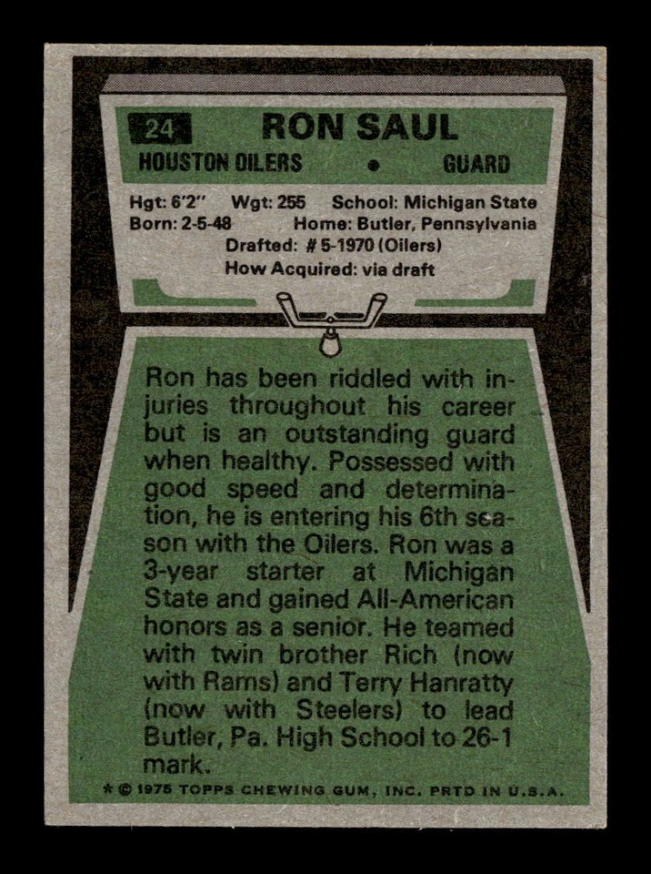 1975 Topps #24 Ron Saul Houston Oilers VG-EX Football Card *H15 | eBay