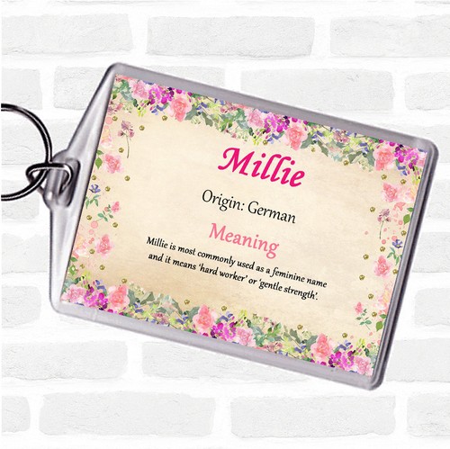 Millie Name Meaning Bag Tag Keychain Keyring Floral | eBay