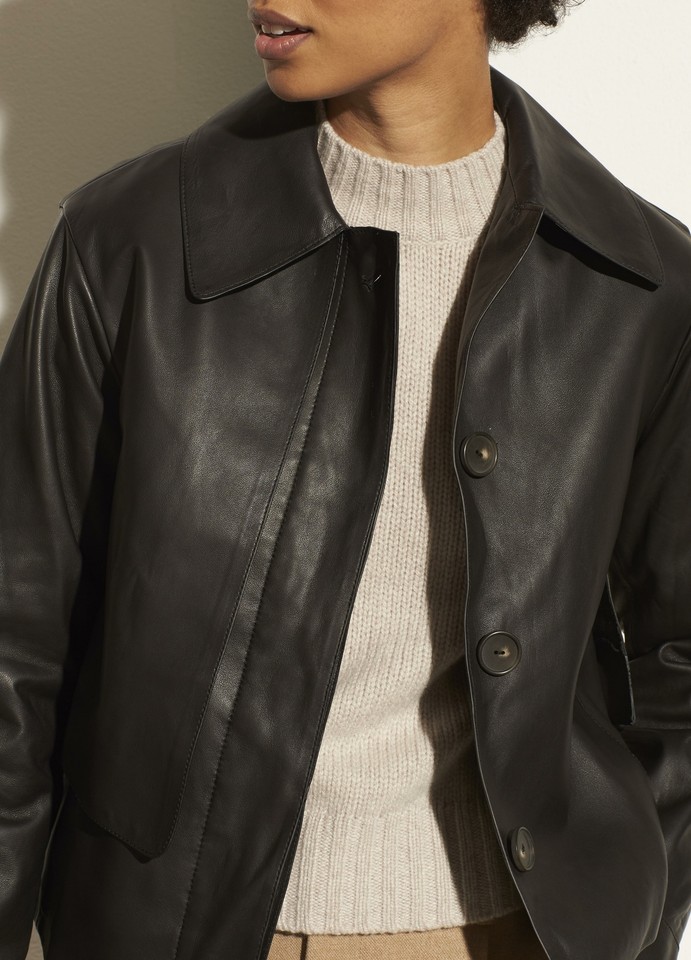 Vince 276613 Soft Leather Overlap Front Pleated Back Cropped Jacket XS ...