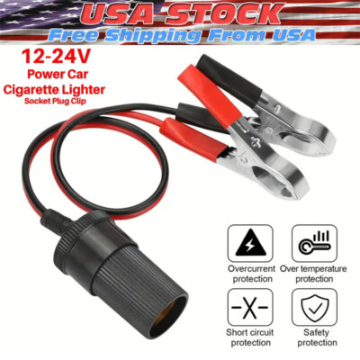 12V Battery To Cigarette Lighter Adapter Alligator Clamp Clip 12 Volt ...