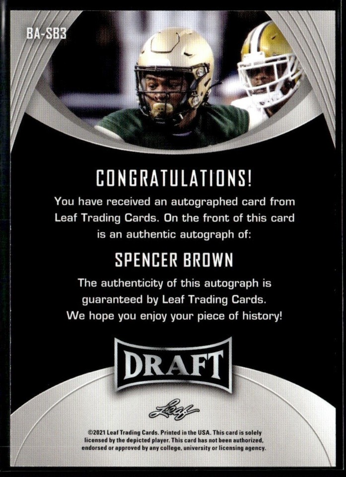 Spencer Brown 2021 Leaf Draft Gold RC Auto #BA-SB3 UAB Blazers | eBay