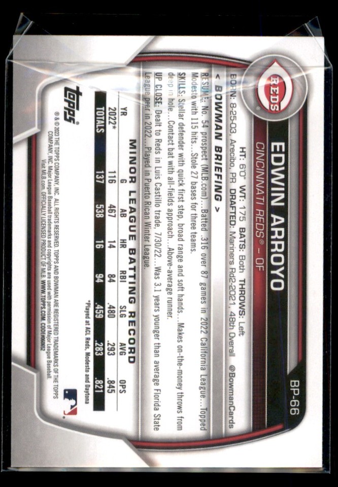 2023 BOWMAN PROSPECTS EDWIN ARROYO CINCINNATI REDS #BP-66 | eBay