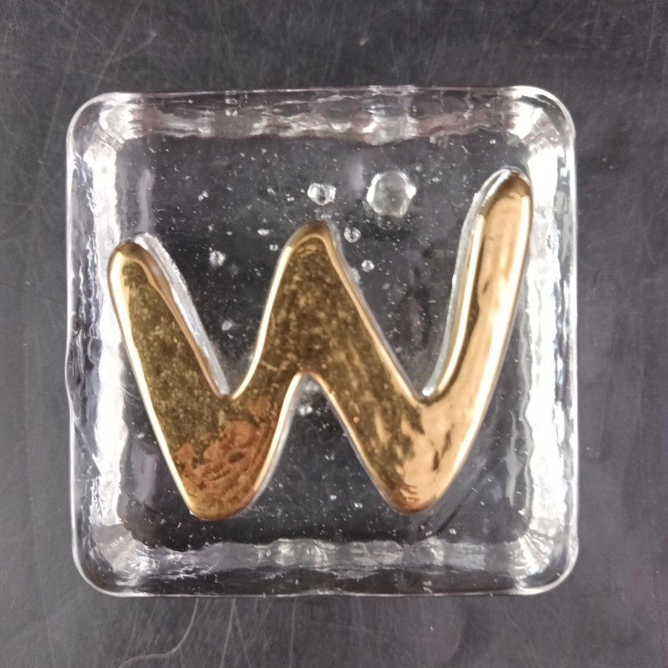 Handcrafted 2.5” Glass Block w/ Gold Letter “W” Or "M" By Expressions ...
