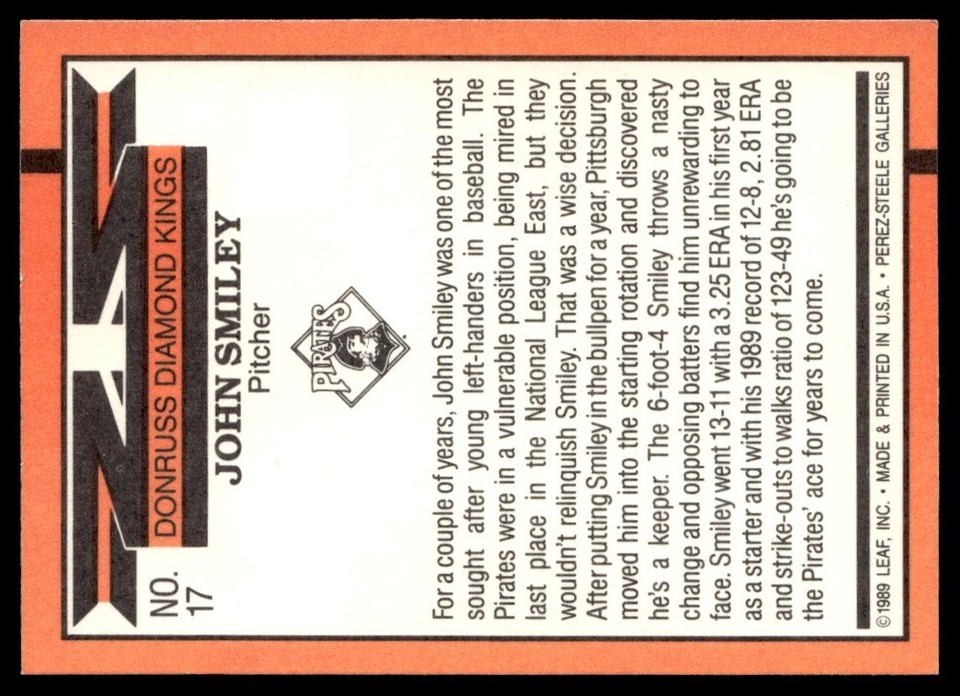 1990 Donruss Diamond Kings John Smiley Pittsburgh Pirates #17 | eBay