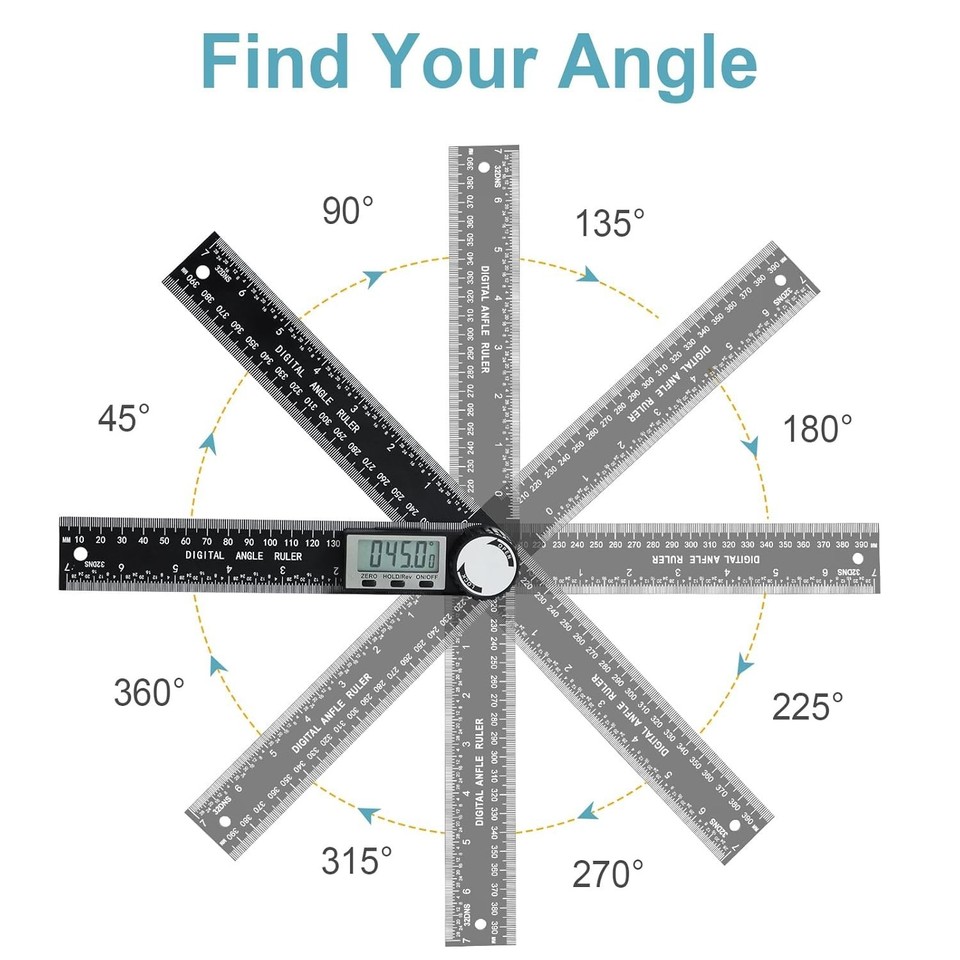 3rd Gen Digital Angle Finder Ruler 7in/200mm Woodworking Protractor ...