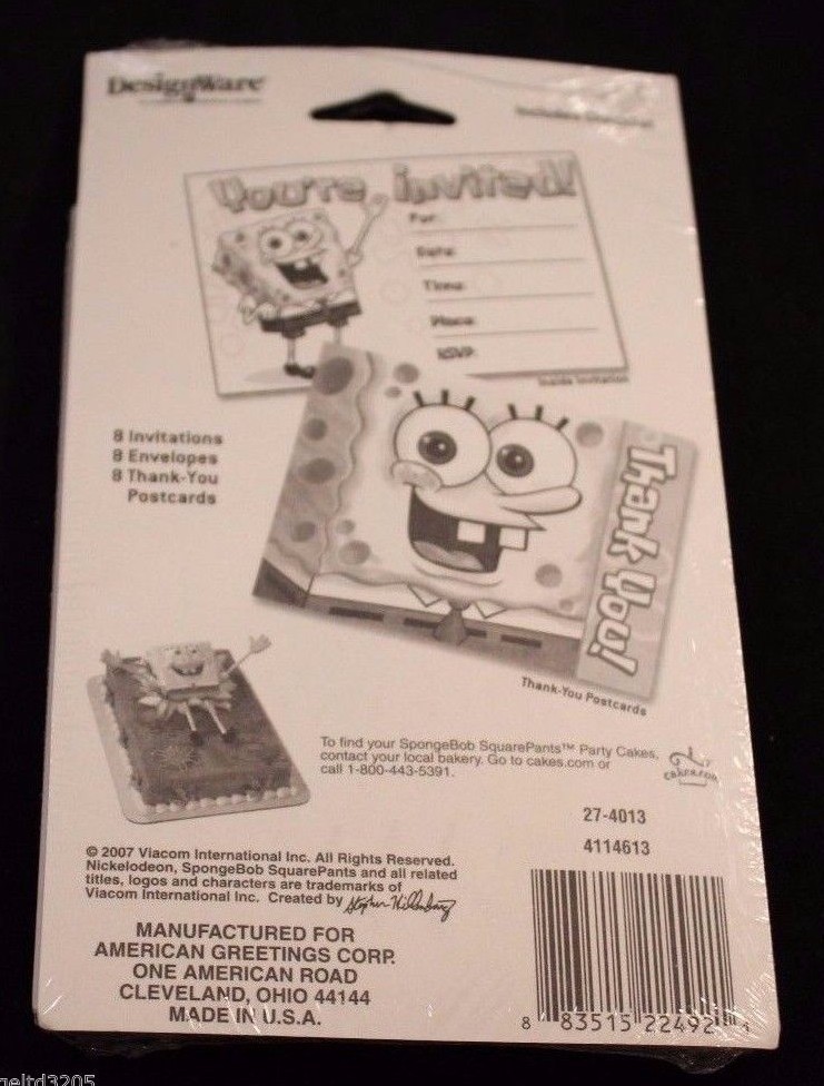 Nickelodeon Spongebob Squarepants Invitation /Thank you Post Cards, 8 ...