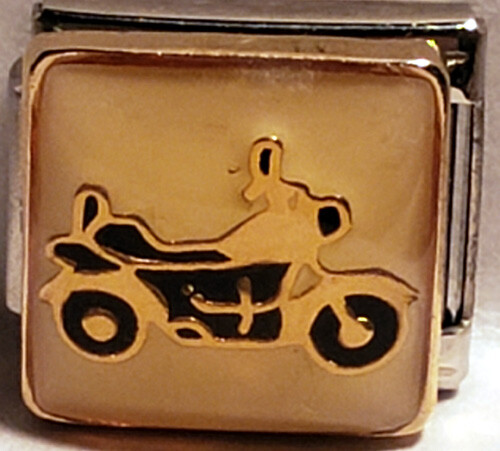Gold Motorcycle Enamel 9mm Italian Stainless Steel Charm by BlinQ | eBay