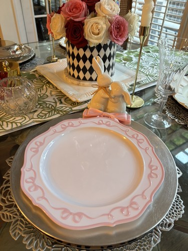 Cupcakes and Cashmere Set of 4 Melamine Dinner Plates Pink Bows Ribbons ...