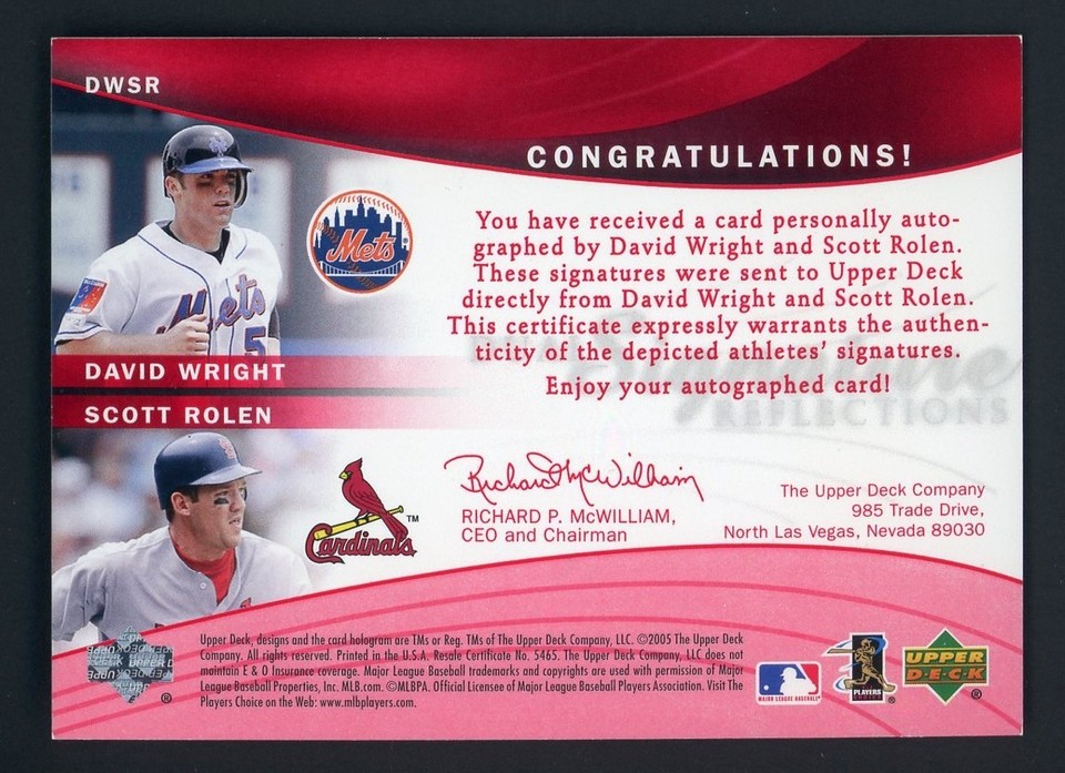 2005 Upper Deck Reflections Scott Rolen HOF David Wright Dual AUTO 98/ ...