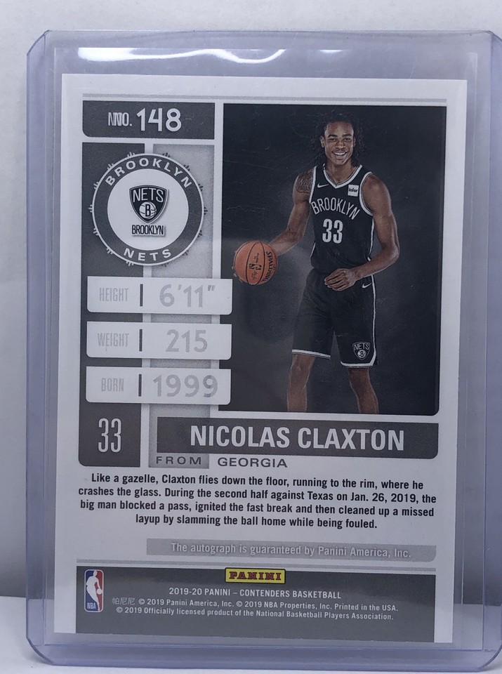 2019 Panini Contenders Sticker Season Ticket Nic Claxton Nicolas Rookie ...