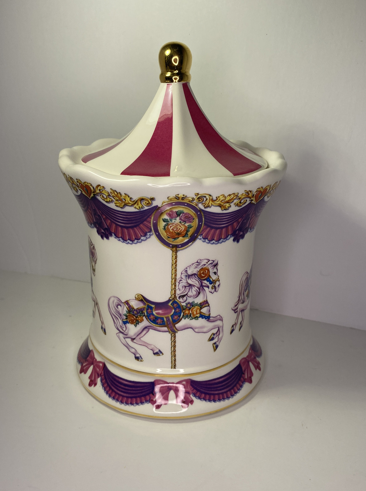 Teleflora Gift Carousel Music Box Candy Jar w/ Lid Plays Carousel Waltz ...