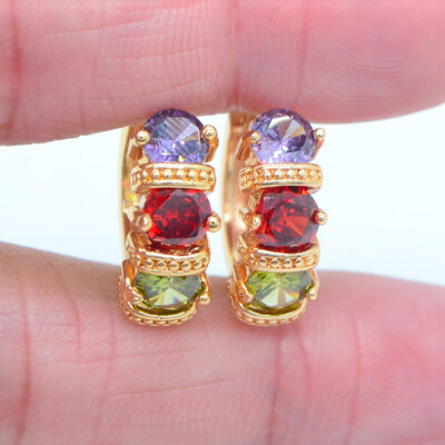 18K Yellow Gold Filled Multicolour Topaz Triple Round Huggie Earring ...
