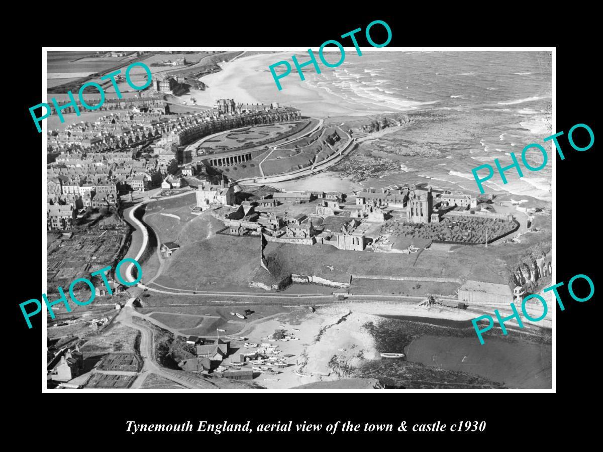 OLD LARGE HISTORIC PHOTO OF TYNEMOUTH ENGLAND AERIAL VIEW OF TOWN c1930 ...