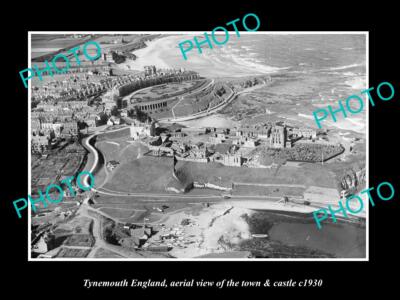 OLD LARGE HISTORIC PHOTO OF TYNEMOUTH ENGLAND AERIAL VIEW OF TOWN c1930 ...