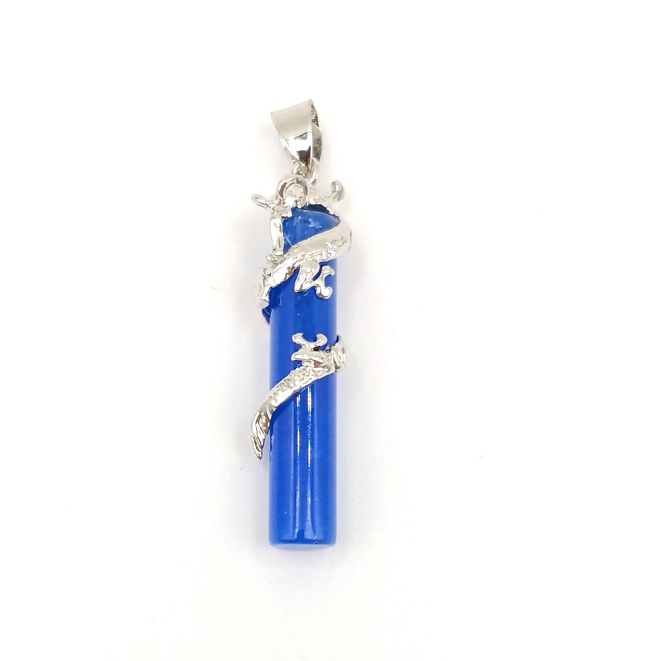 Multicolor Green Purple Jade Agate Dragon Pillar Column 18KGP Pendant ...