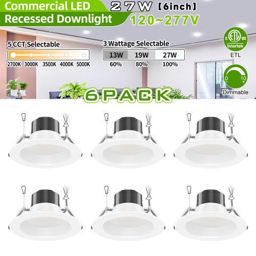 6 Pack 6" Inch 27W 2700K-5000K Commercial LED Recessed Ceiling Lights ...