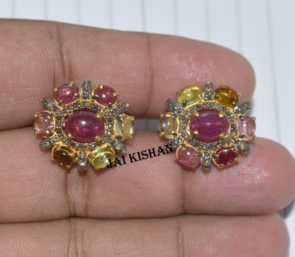 Multi Color Tourmaline Ruby Gemstone 925 Sterling Silver Diamond Women ...