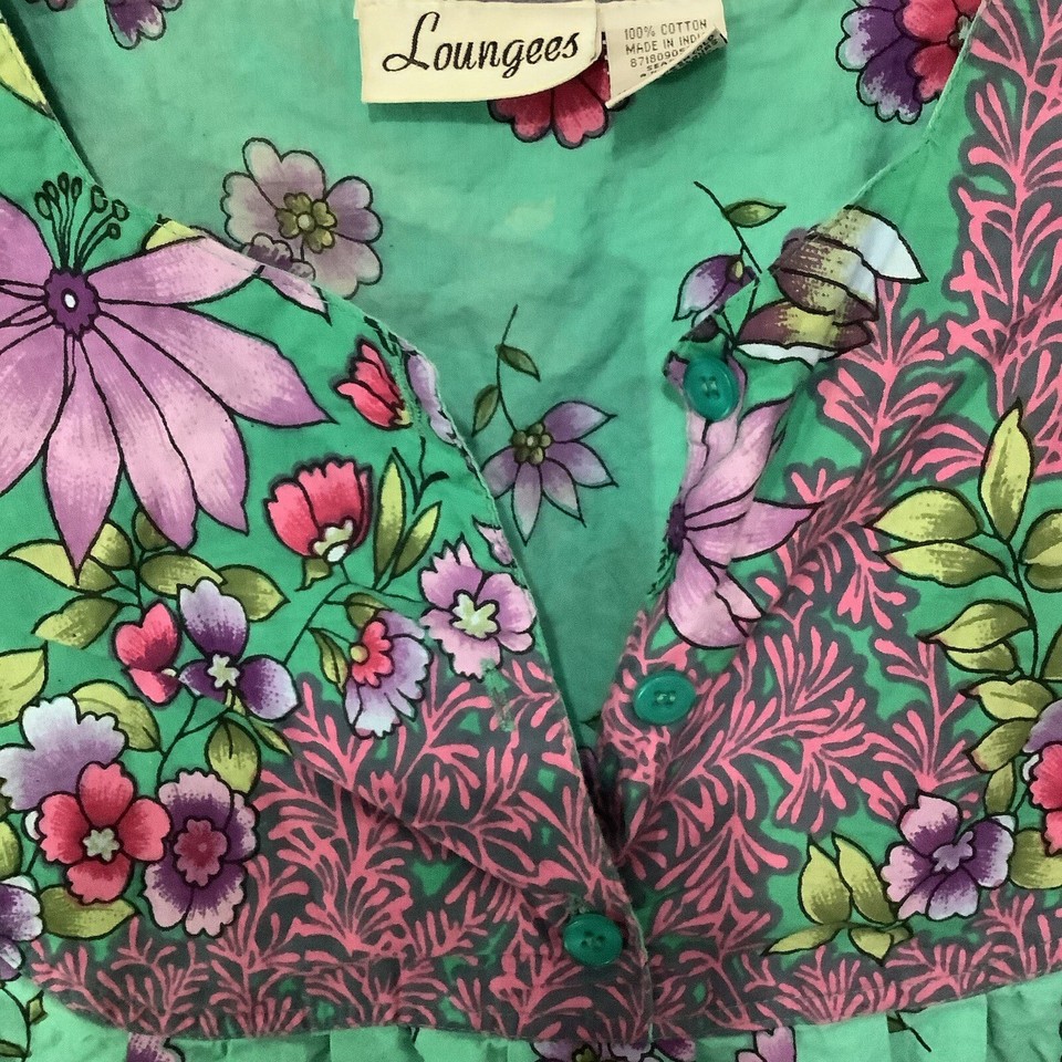 Loungees House Dress Women Green Floral Pocket Muumuu Hawaiian Small ...