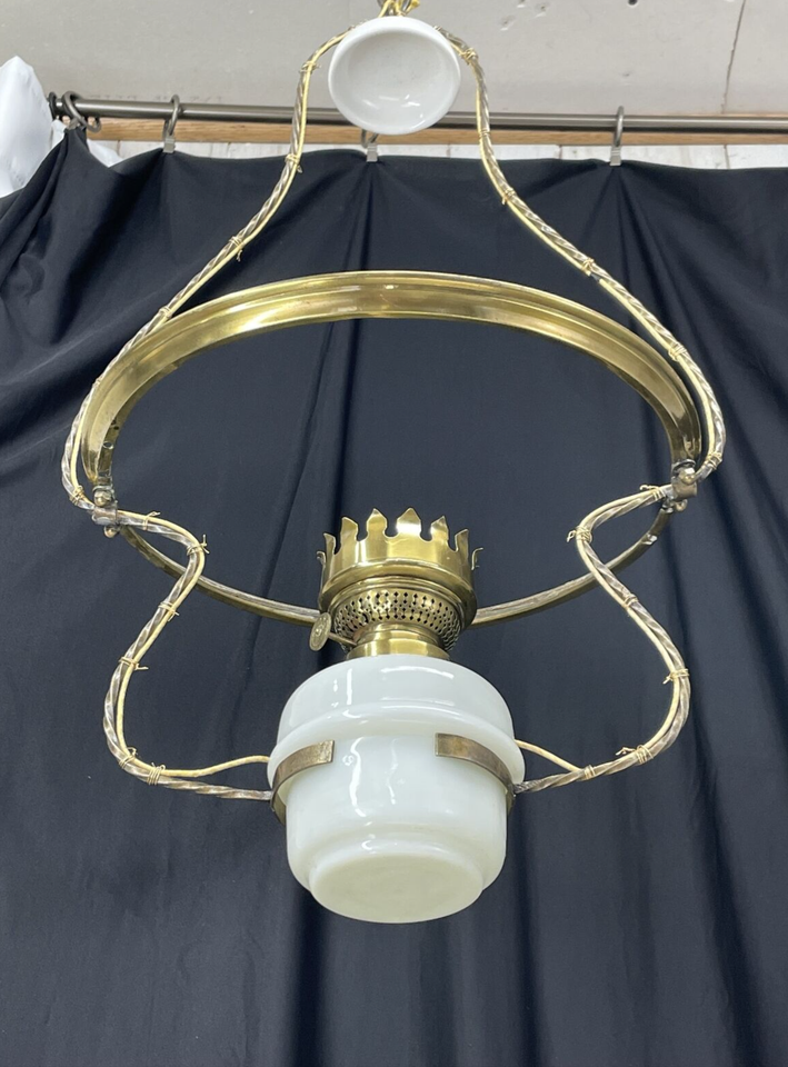 Antique 1800s Hanging Elec. Oil Lamp Frame Victorian Milk Glass HASAG ...