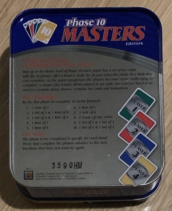 Phase 10 Masters Edition Family Card Game Collectible Tin Mattel 2010 ...