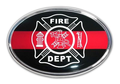 FIRE FIREFIGHTER CHROME RED LINE USA MADE EMBLEM ADHESIVE MEDALLION | eBay