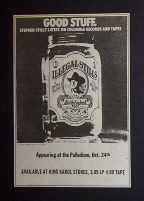 Stephen Stills Illegal Stills 1976 Small Poster Type Ad, Promo Advert ...
