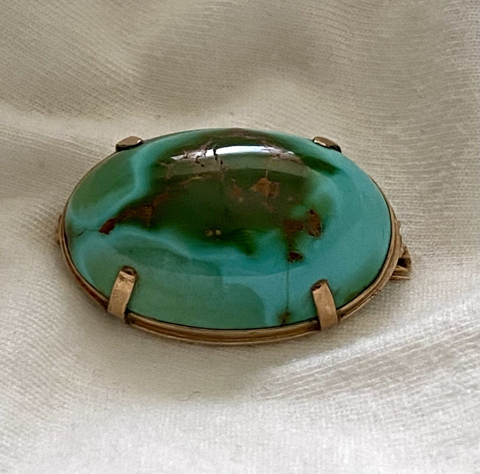 Antique Victorian TURQUOISE MATRIX BROOCH - 14K Gold Mounting (5F103 ...