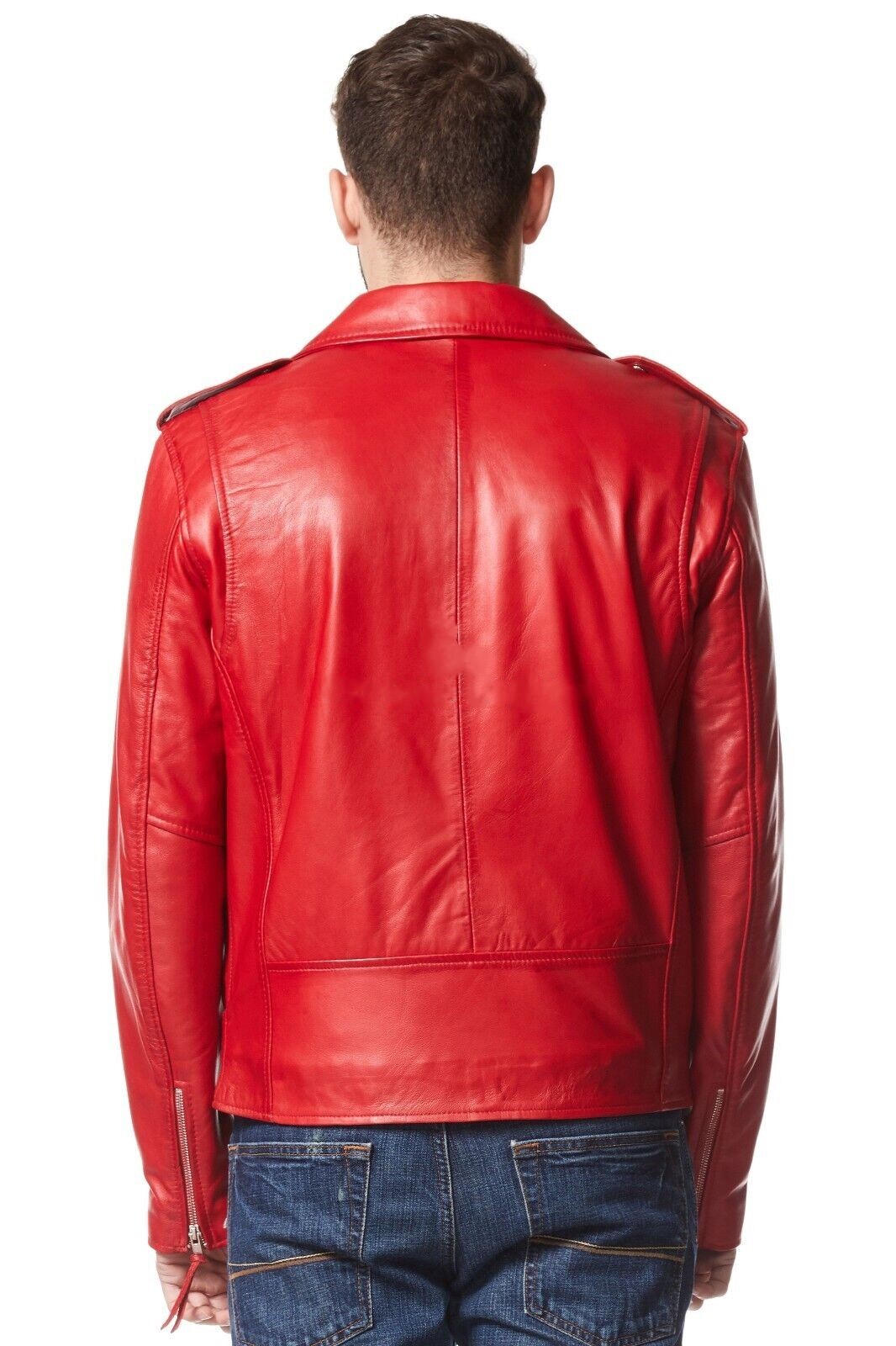 CELEBRITY New Men's Red Extra Belted Jacket 100% Real Lambskin Moto ...