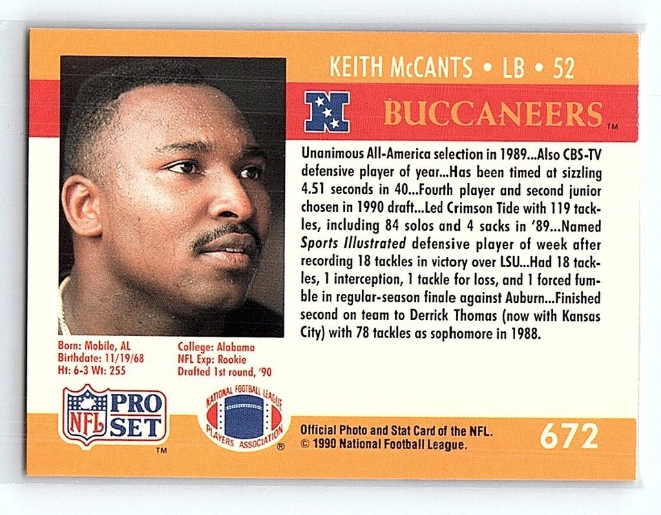 1990 Pro Set Keith McCants Rookie Tampa Bay Buccaneers #672 | eBay