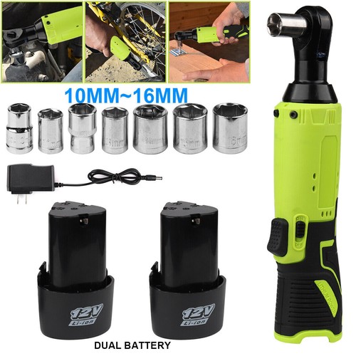 3/8'' Electric Cordless Ratchet Right Angle Wrench Impact Power Tool 2 ...
