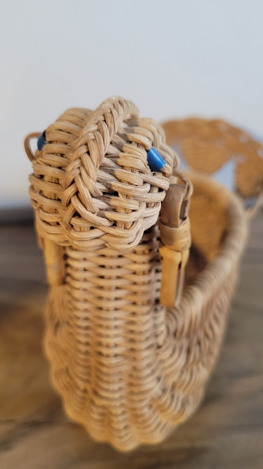 Vintage Wicker Bunny Rabbit Basket Easter Spring Farmhouse Boho Blue ...