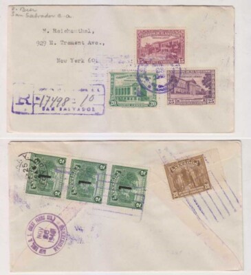 EL SALVADOR 1946 Sc 580, 592 STRIPx3, C93-C95 R-COVER SAN SALVADOR TO NEW YORK | eBay