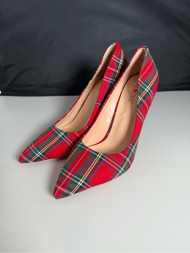 Wet Kiss Tartan Christmas Plaid Pumps Womens 9 Red Pointed Toe Stiletto ...