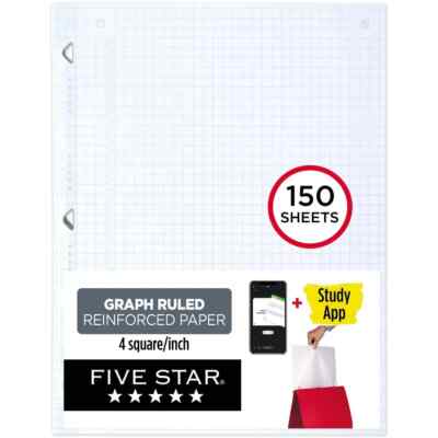 Five Star Graph Grid Ruled Reinforced Filler Paper 11x8.5" - 200 Sheets ...