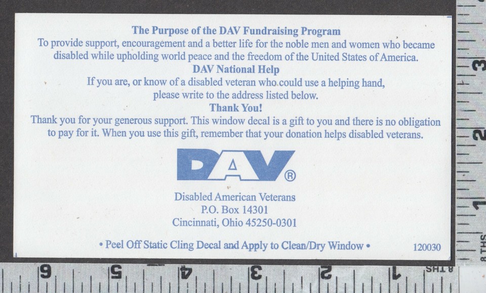 C624 DAV Disabled American Veterans 2005 glitter decal US flag ...