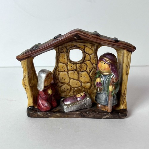 VTG Nativity Sculpture Manger Stable Baby Jesus Christmas Handpainted ...