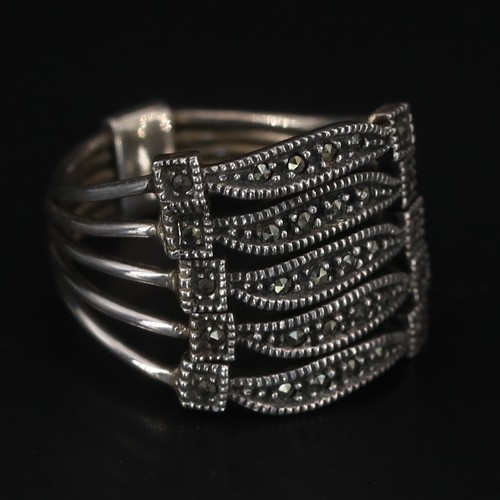 Sterling Silver - JUDITH JACK Art Deco Marcasite Pave Cocktail Ring ...