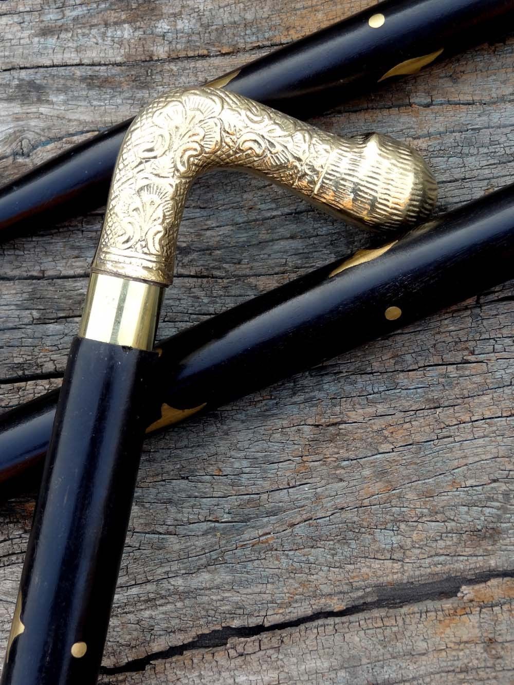 Victorian Brass Designer Handle Walking Cane Stick Vi… - Gem