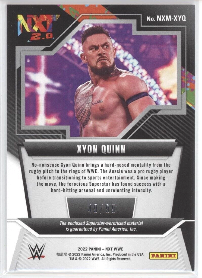Xyon Quinn 2022 Panini WWE NXT Rookie Memorabilia Relic Red Parallel 49 ...