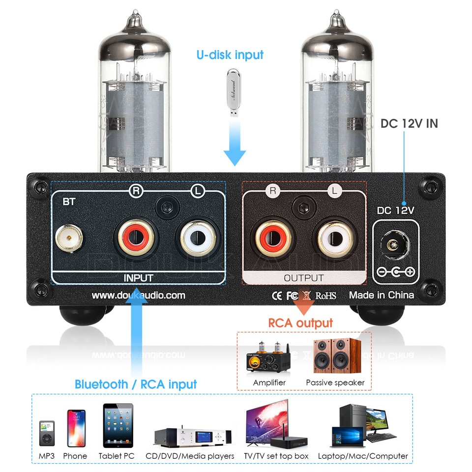 Mini Bluetooth 5.0 Tube Preamp Speaker Receiver Stereo Pre-Amplifier ...