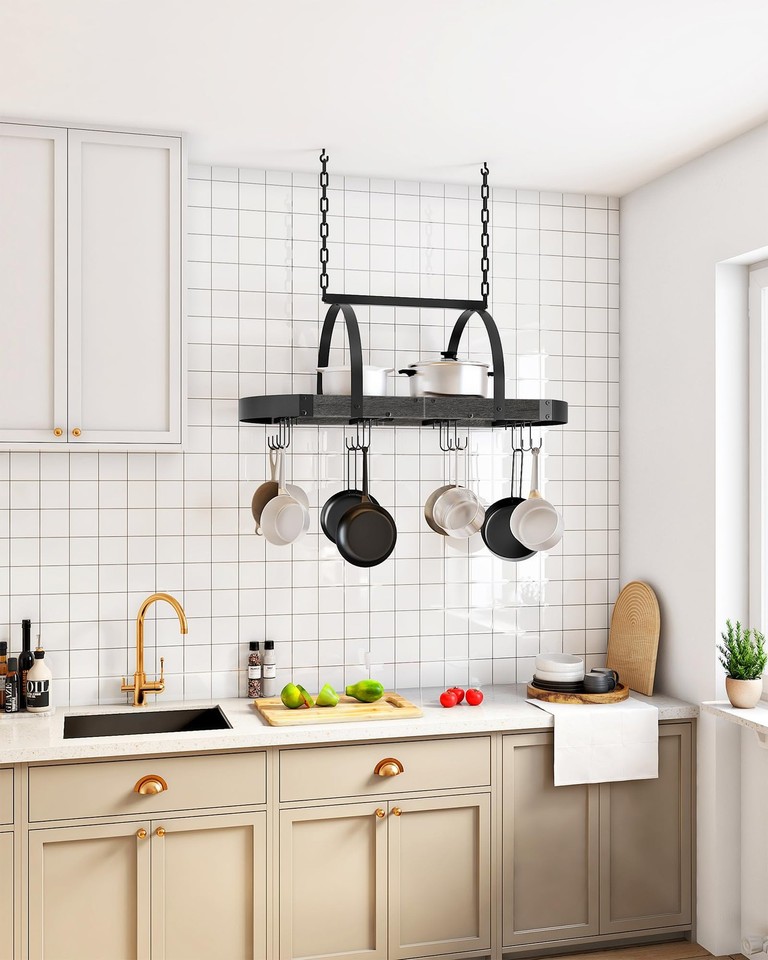 Hanging Pot Rack, Pot Hanger for Kitchen, Ceiling Mounted Pot Holder ...