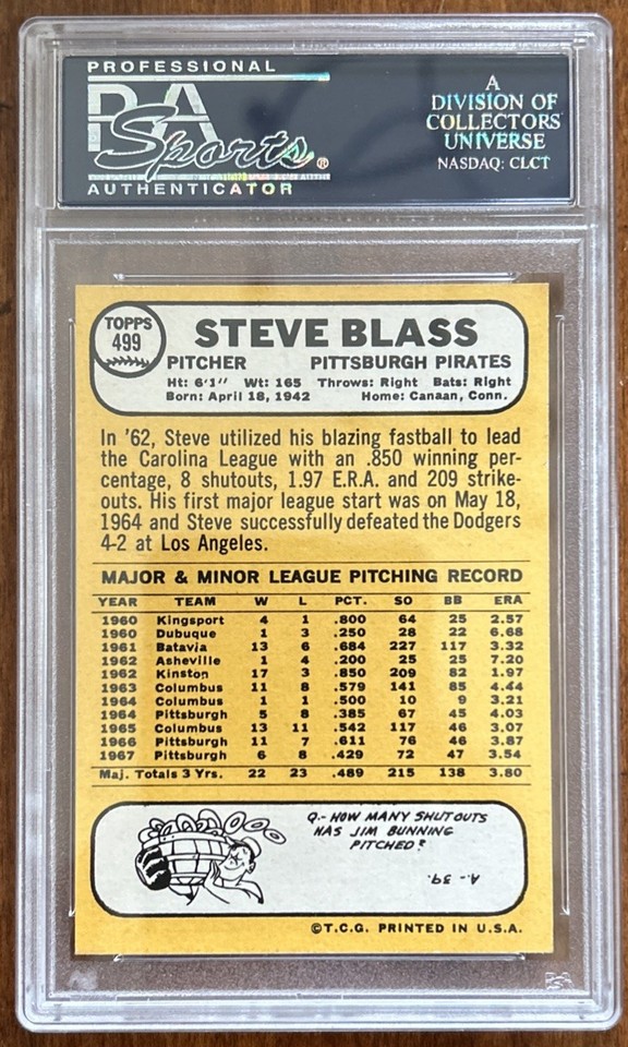 1968 Topps Steve Blass #499 PSA 10 | eBay