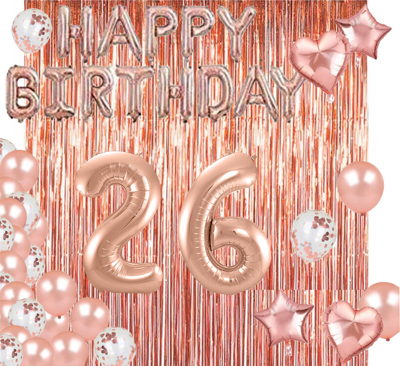 Rose Gold 26th Happy Birthday Photo Background Balloon Party Decoration ...