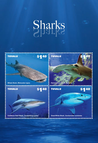 Tuvalu 2014 - Marine Life - Sharks - Sheet of 4 stamps - MNH | eBay