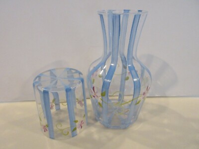 GLASS TUMBLE UP GUEST SET WITH BLUE STRIPES AND FLOWERS | eBay