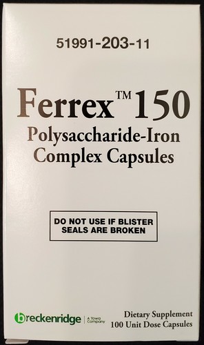 Ferrex Polysaccharide Iron Complex 150 Box 100ct -Expiration Date 04 ...