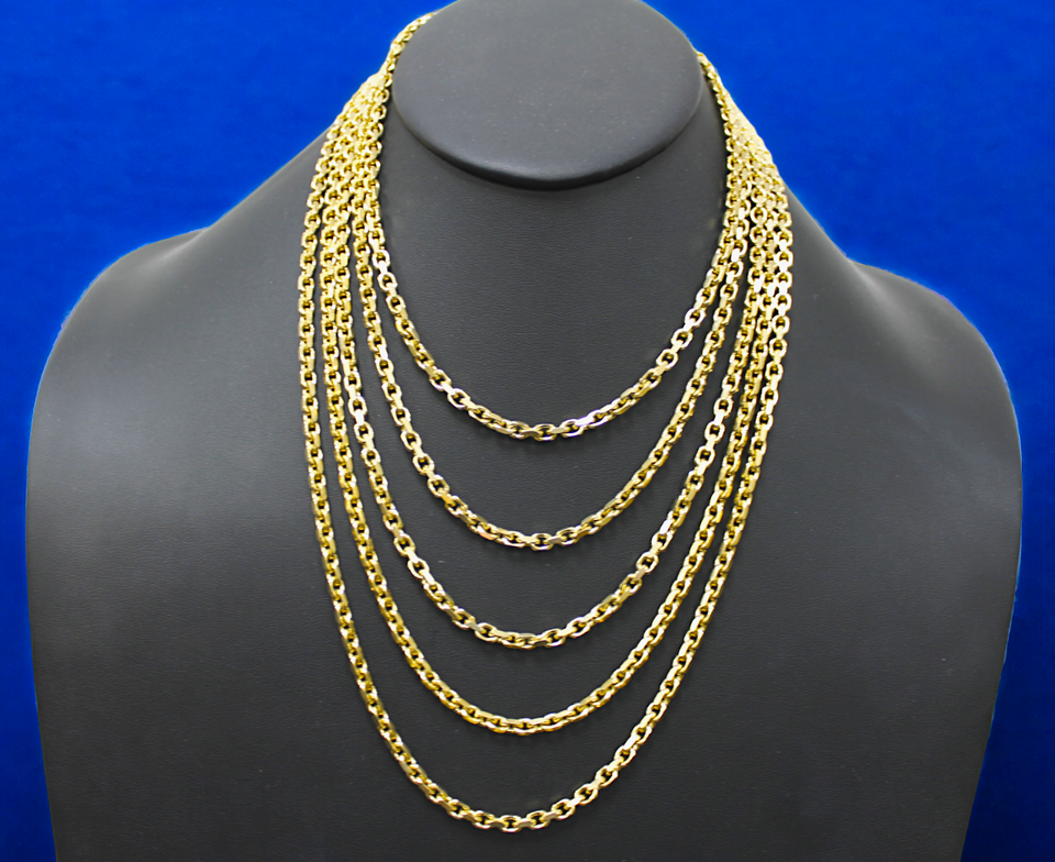 14K Yellow Gold SOLID Square Rolo Cable Necklace Chain Real 2.5mm-7mm ...