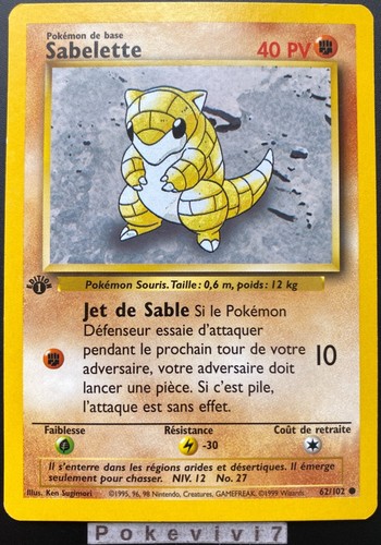 Carte Pokemon SABELETTE 62/102 Set de Base Wizards EDITION 1 FR | eBay
