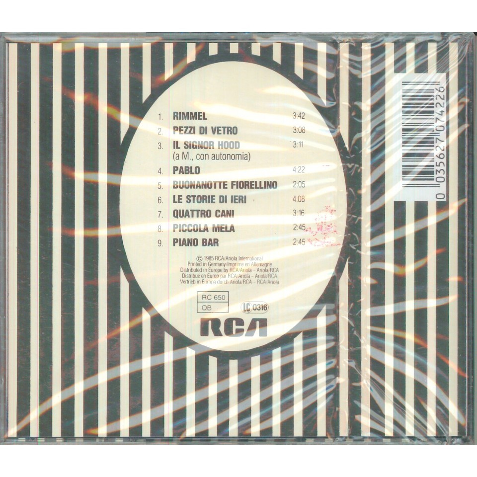 Francesco de Gregori CD rimmel/Rca ‎– PD70742 Sealed Stamp Siae A Dry ...