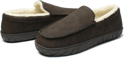 NewDenBer Men's Moccasin Slippers Warm Memory Foam Suede Plush ...
